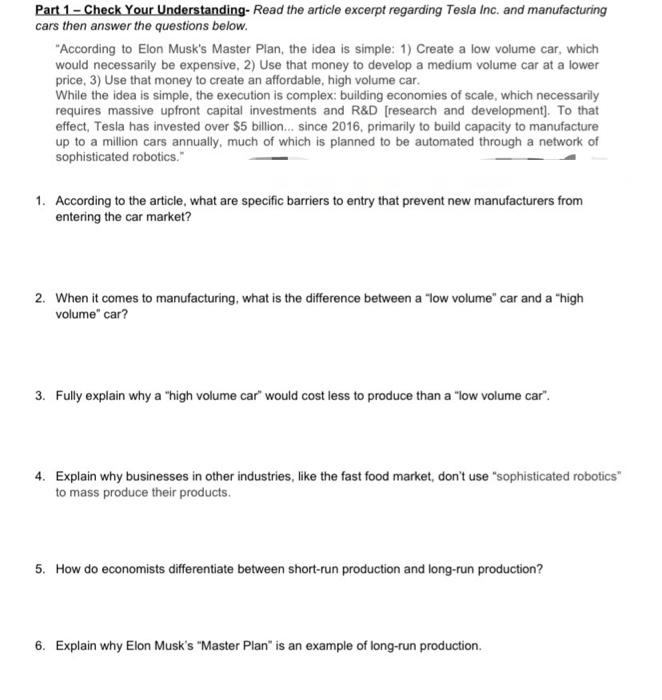 Solved Part 1 - Check Your Understanding. Read the article | Chegg.com