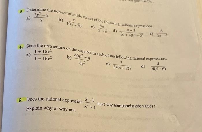 Solved permissible. 3. Determine the non-permissible values | Chegg.com