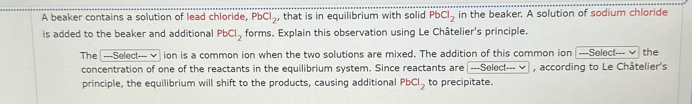 Solved A beaker contains a solution of lead chloride, PbCl2, | Chegg.com
