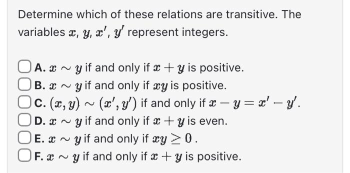 Solved Determine which of these relations are transitive. | Chegg.com