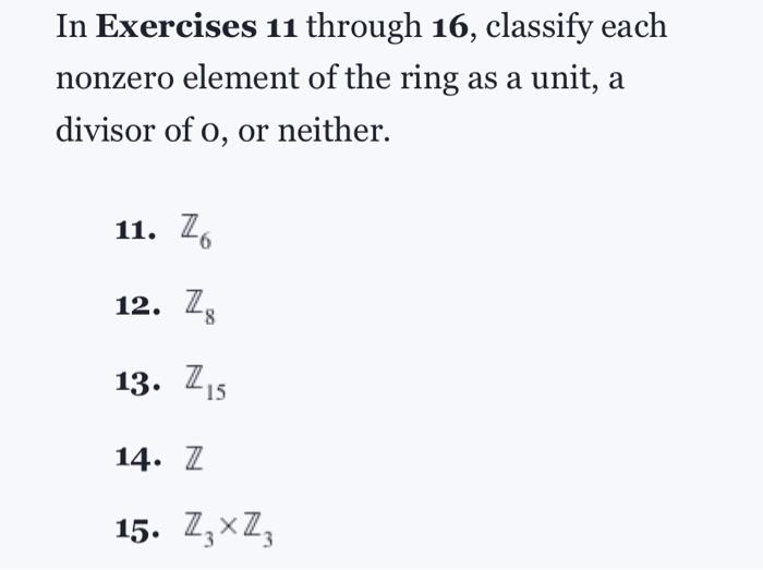 Solved In Exercises 11 through 16, classify each nonzero | Chegg.com