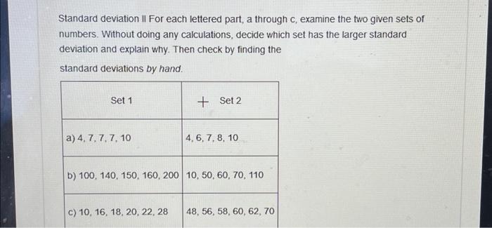 Solved Standard deviation II For each lettered part, a | Chegg.com