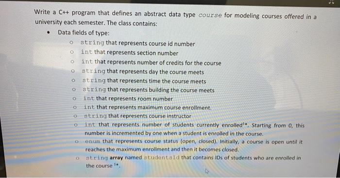 Solved Write a Ct+ program that defines an abstract data | Chegg.com