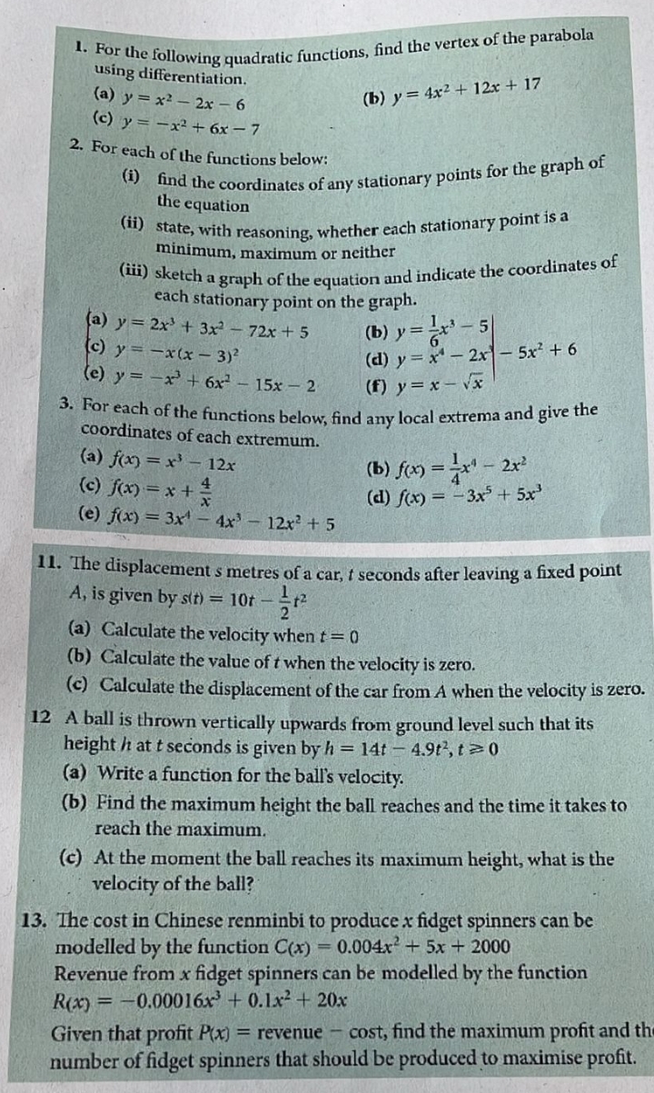 Solved For the following quadratic functions, find the | Chegg.com