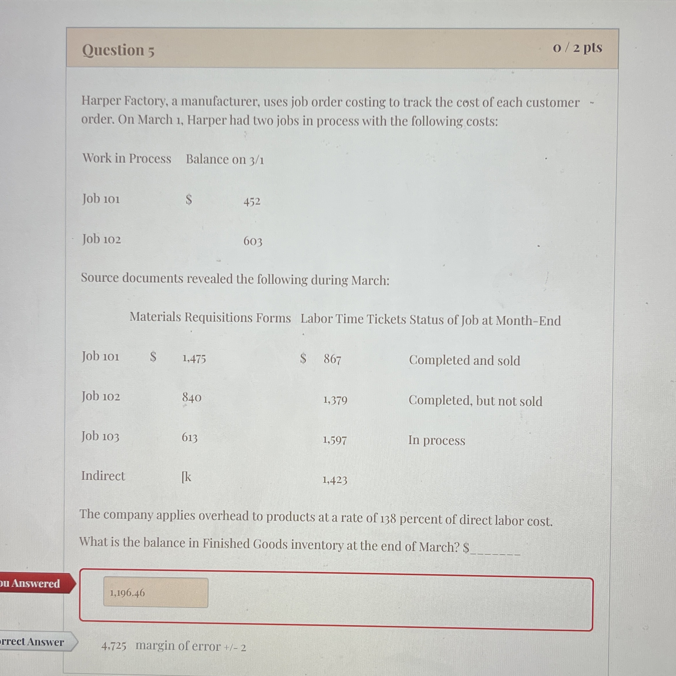Solved Question 5Harper Factory, a manufacturer, uses job | Chegg.com