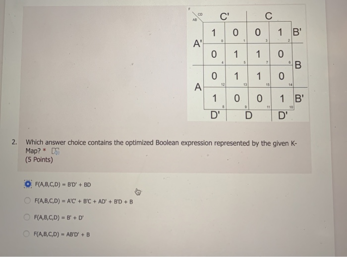Solved 0 0 1 B 0 1 1 0 0 1 1 0 11olo 1 B D D D 2 Which
