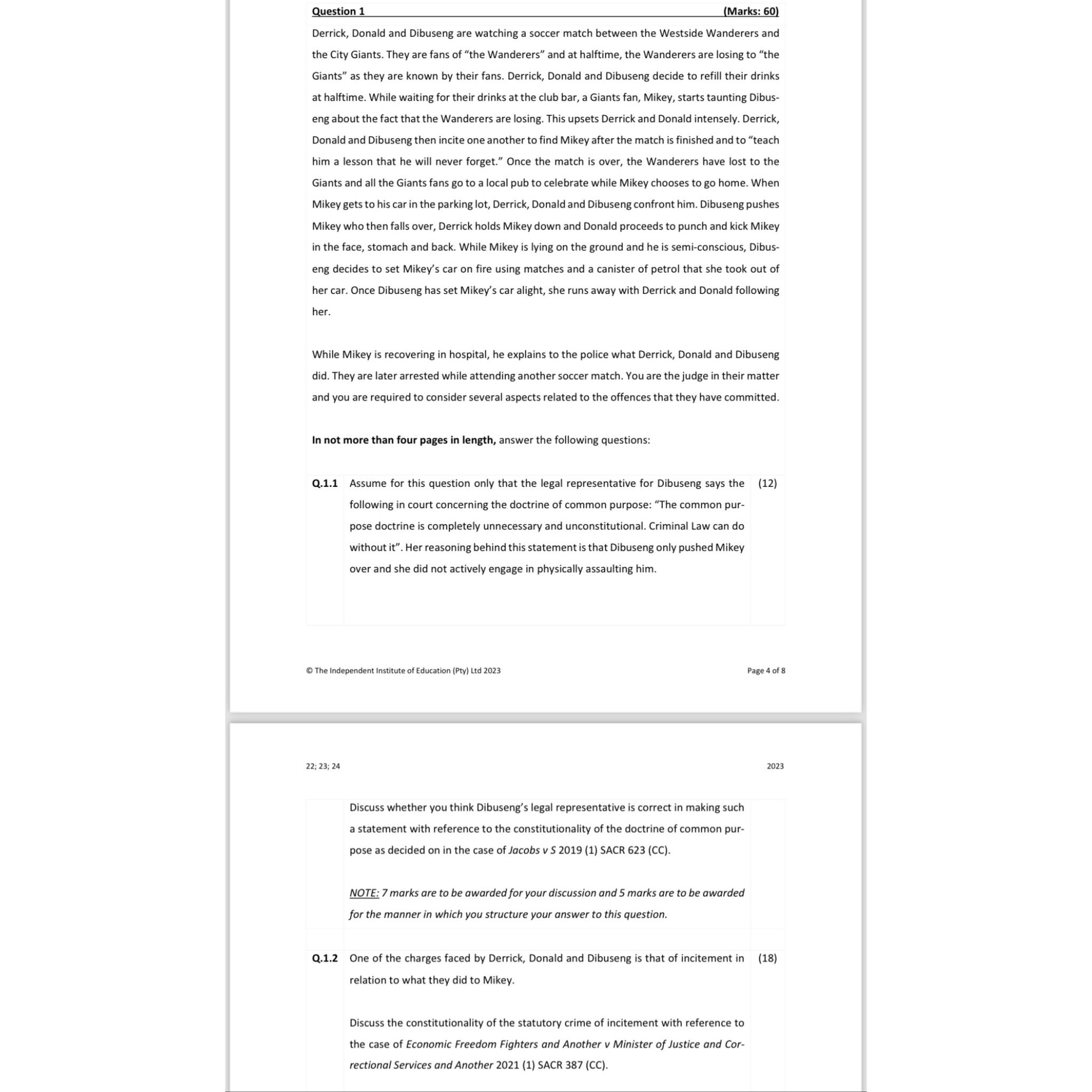 Solved Question 1(Marks: 60)Derrick, Donald and Dibuseng are | Chegg.com