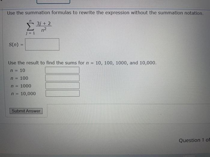 Solved Use the summation formulas to rewrite the expression | Chegg.com