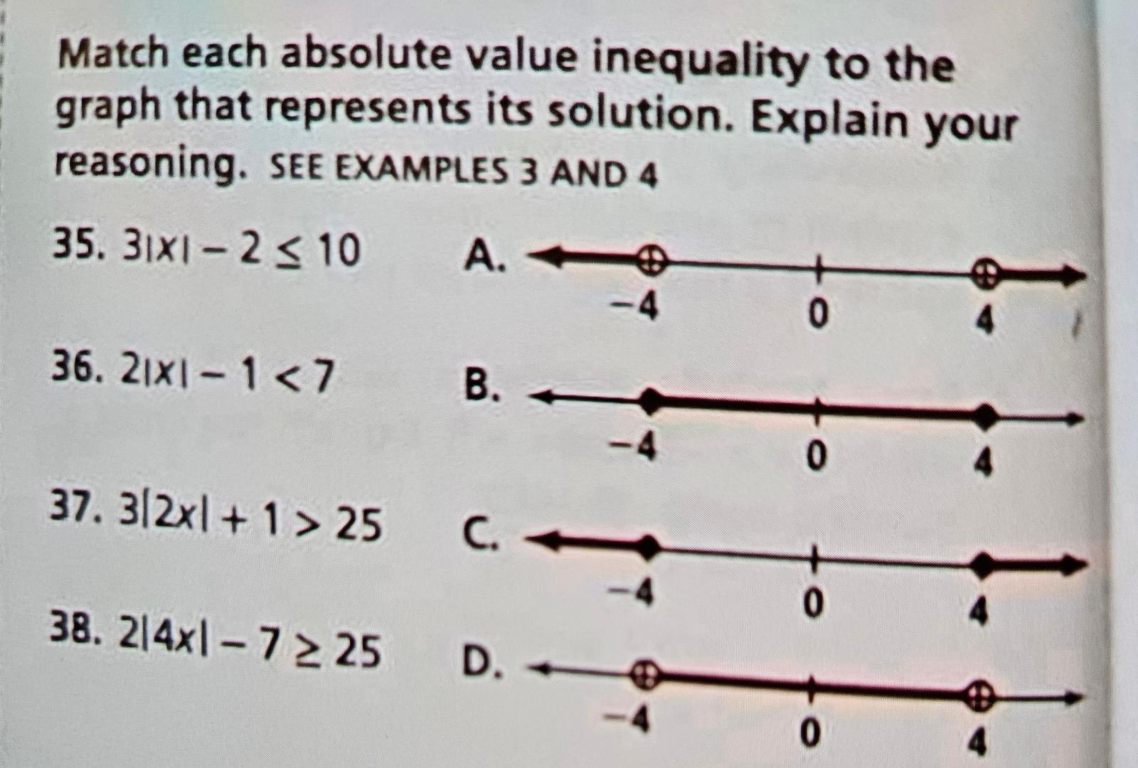 Solved Match each absolute value inequality to the graph | Chegg.com