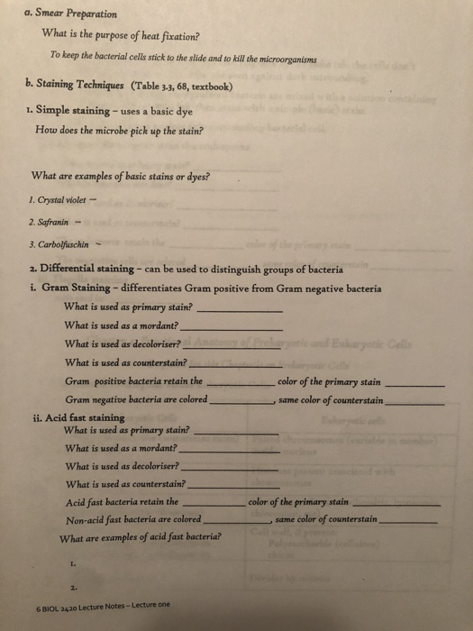 Solved a. Smear Preparation What is the purpose of heat | Chegg.com