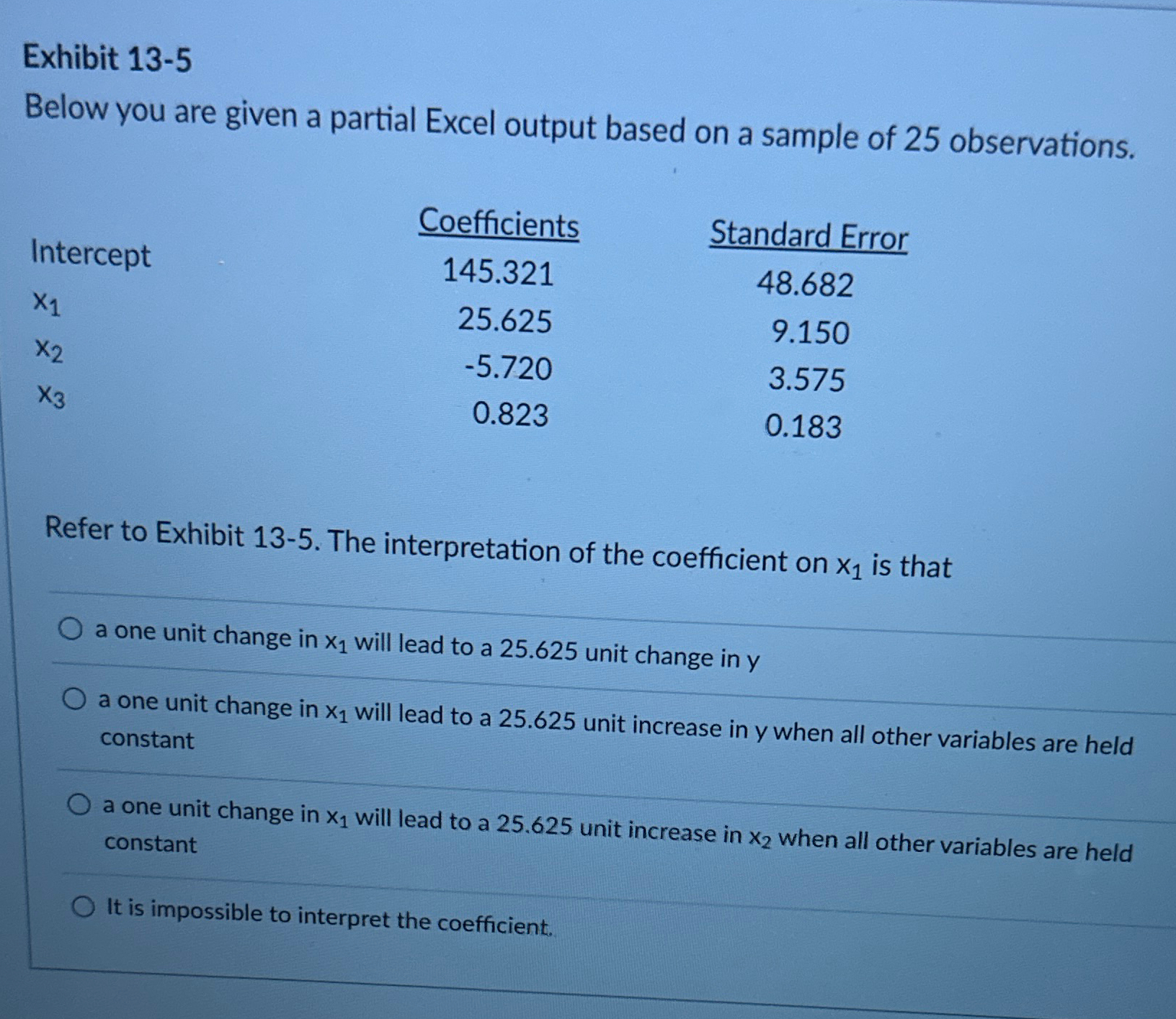 Solved Exhibit 13-5Below you are given a partial Excel | Chegg.com