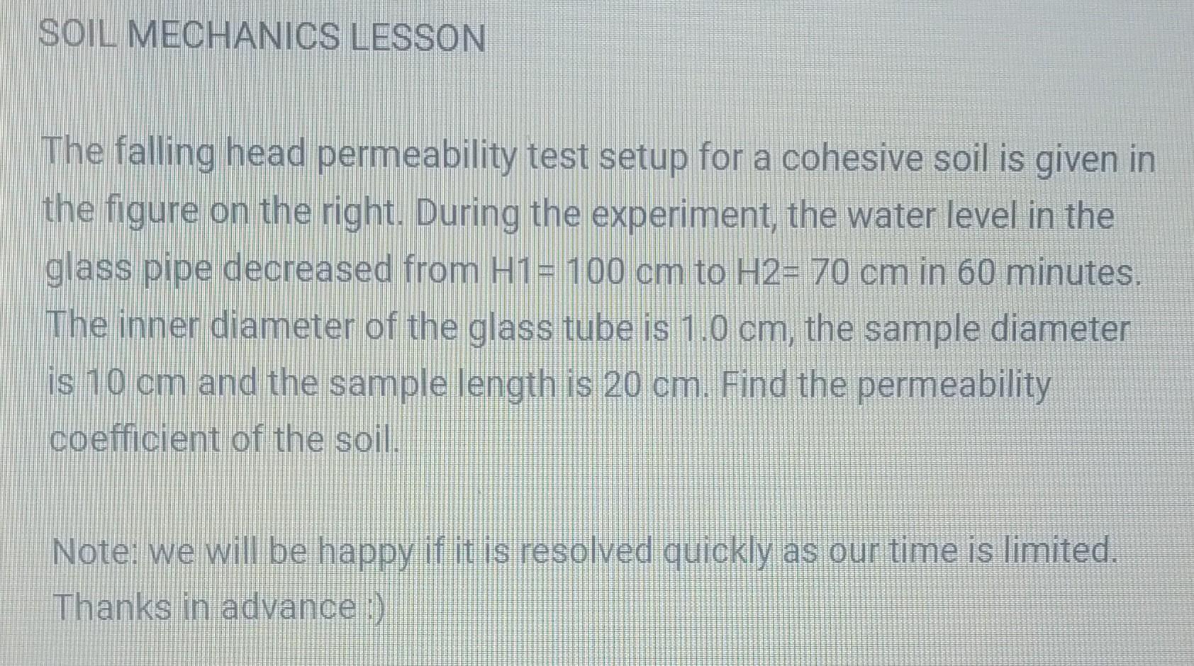 Solved The falling head permeability test setup for a | Chegg.com
