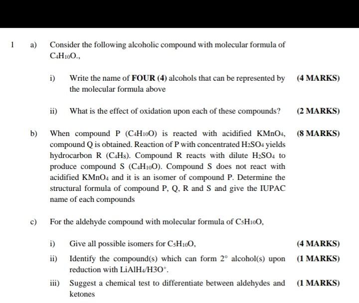 Solved 1 a) Consider the following alcoholic compound with | Chegg.com