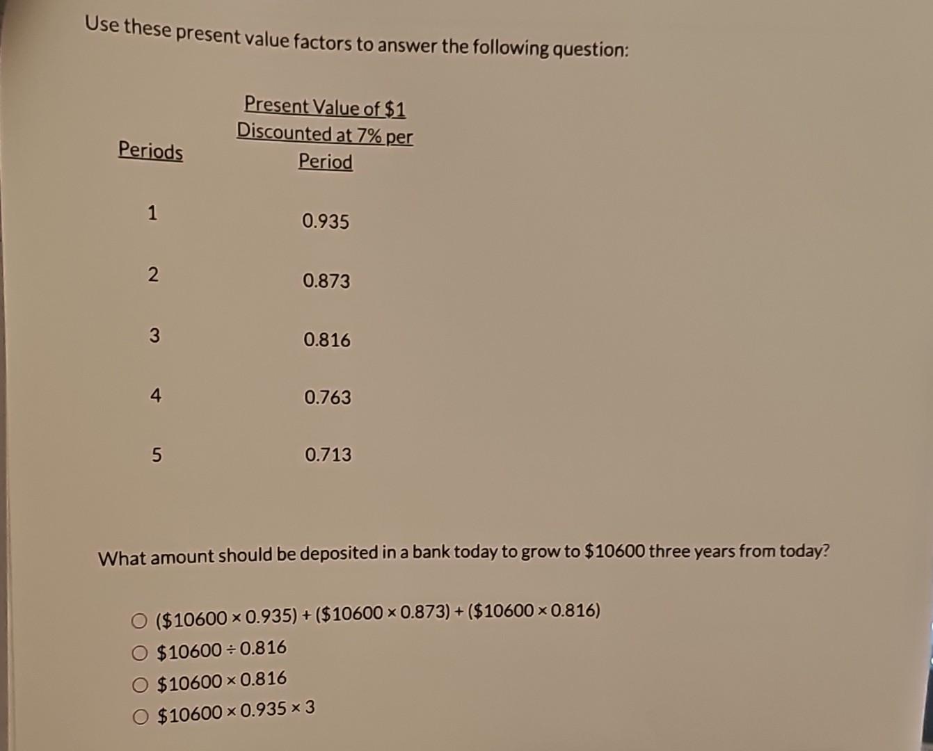 Solved Use these present value factors to answer the | Chegg.com