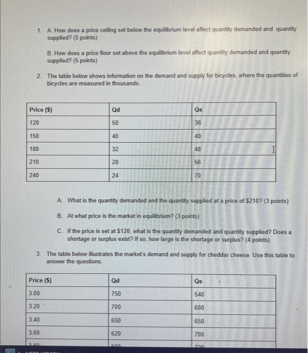 Solved 1. A. How does a price ceiling set below the | Chegg.com