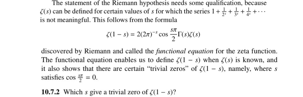 Solved The statement of the Riemann hypothesis needs some | Chegg.com