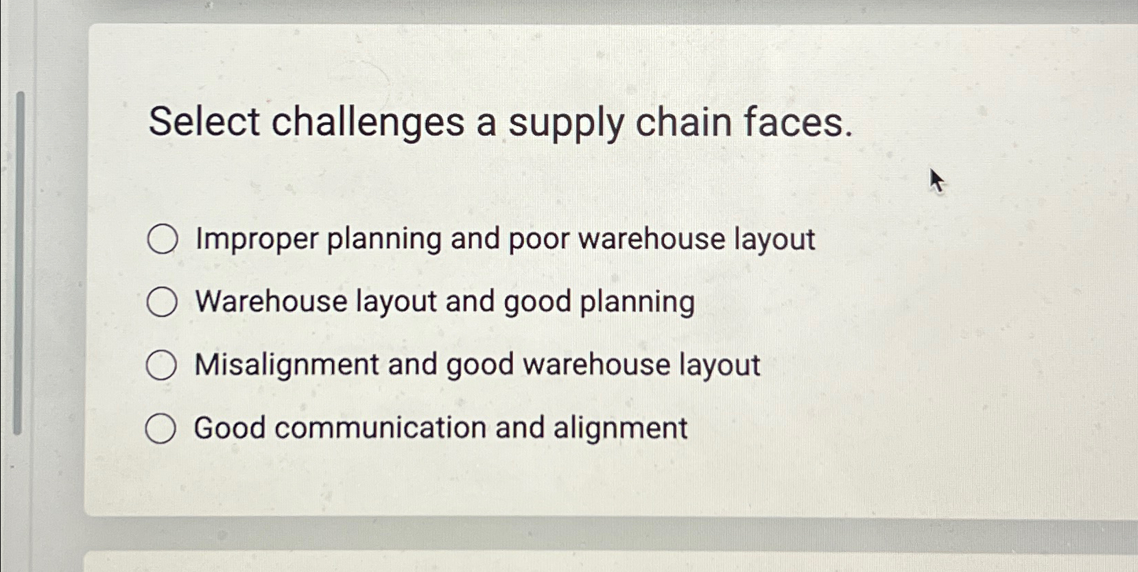 Solved Select challenges a supply chain faces.Improper | Chegg.com