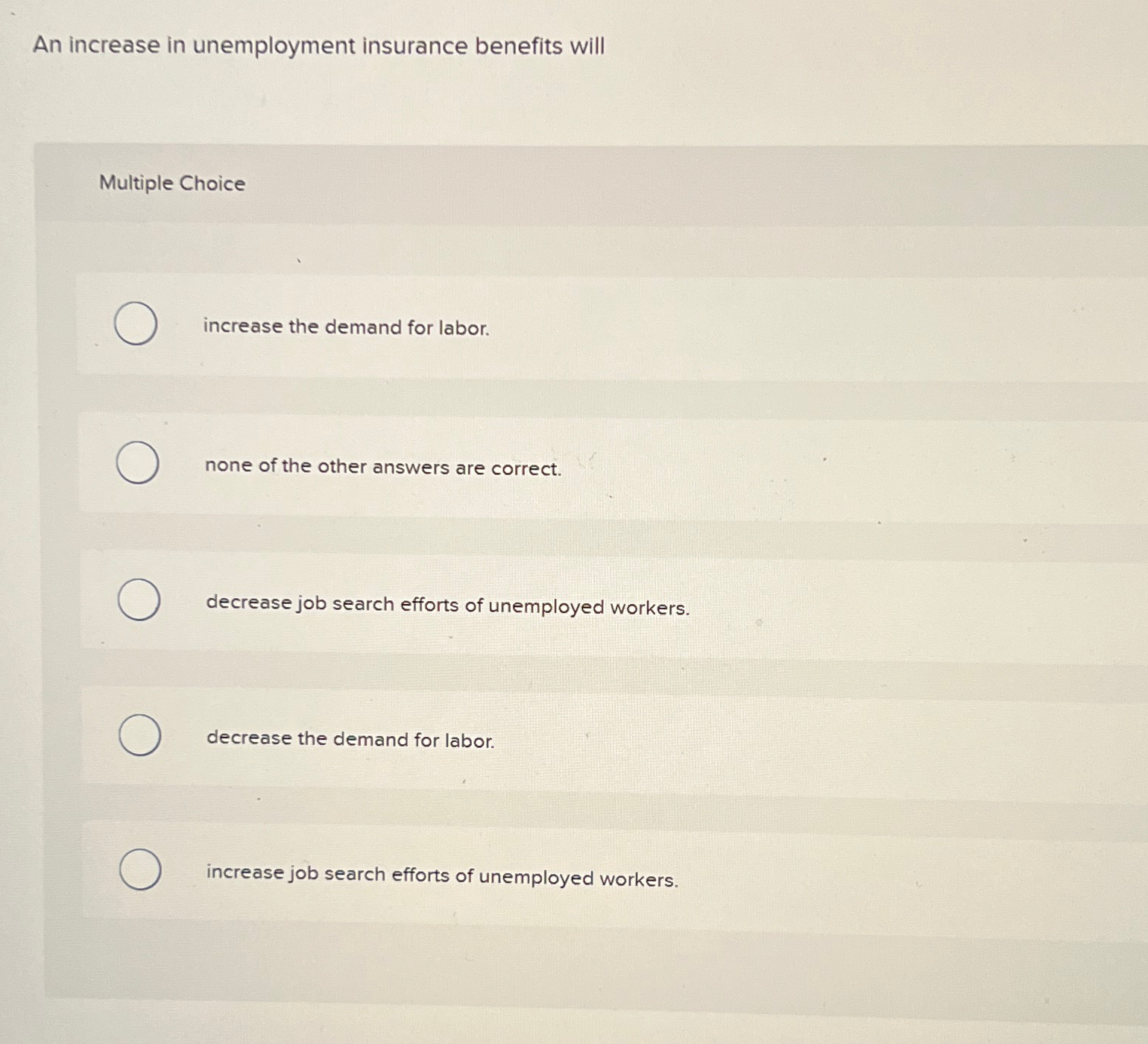 Solved An increase in unemployment insurance benefits | Chegg.com
