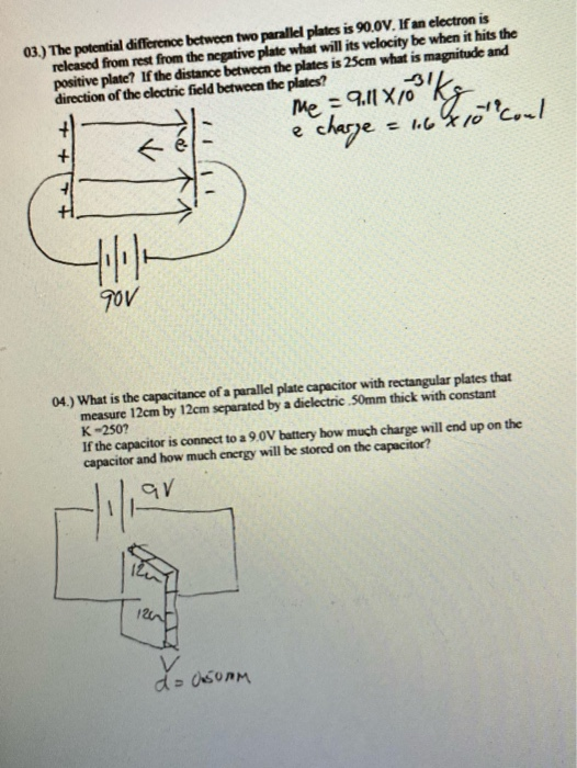 Solved 03.) The potential difference between two parallel | Chegg.com