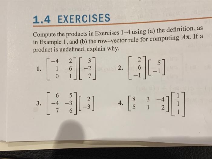 Solved 1.4 EXERCISES Compute the products in Exercises 1-4 | Chegg.com