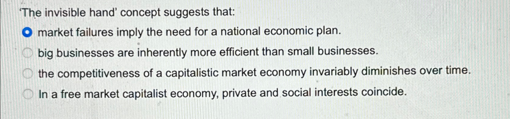 Solved 'The invisible hand' concept suggests that:market | Chegg.com