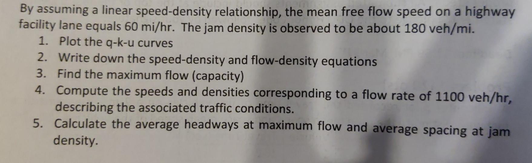 Solved By assuming a linear speed-density relationship, the | Chegg.com