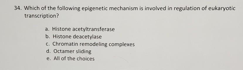 Solved Which of the following epigenetic mechanism is | Chegg.com