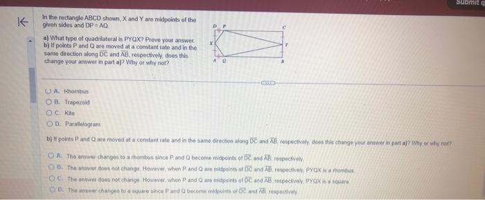 Solved in the rectangle ABCD shown X and Y are midpoints of | Chegg.com
