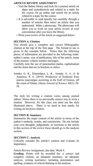 ARTICLE REVIEW ASSIGNMENT 1. Visit the Balme library | Chegg.com