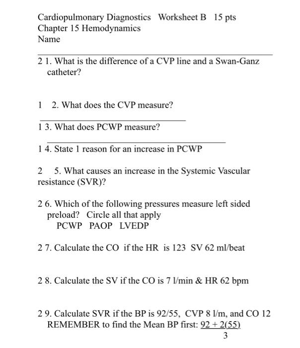 Solved Cardiopulmonary Diagnostics Worksheet B 15 pts | Chegg.com