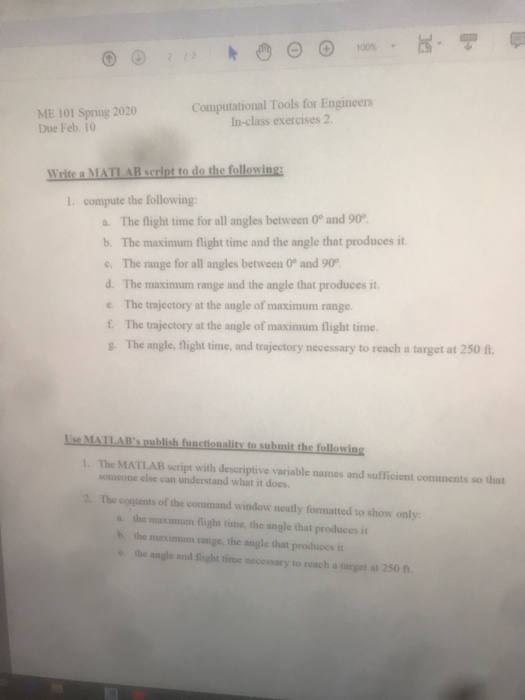 Solved ME 101 Spring 2020 Due Feb. 10 Computational Tools | Chegg.com
