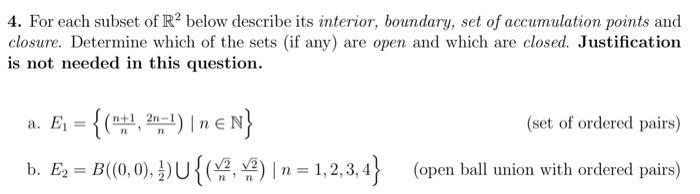 Solved 4. For each subset of R2 below describe its interior, | Chegg.com