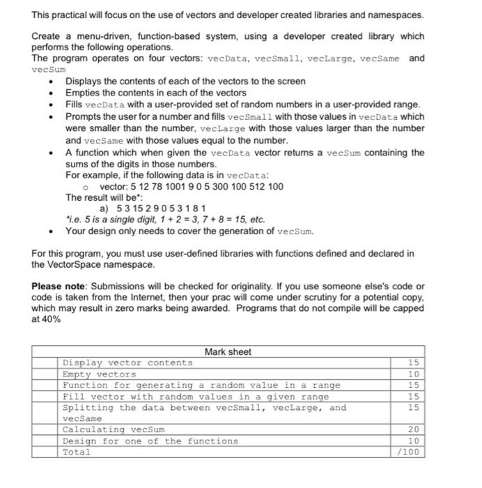 Solved This practical will focus on the use of vectors and | Chegg.com