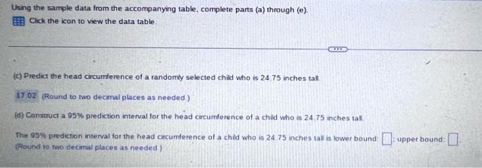Solved Using the sample data from the accompanying table, | Chegg.com