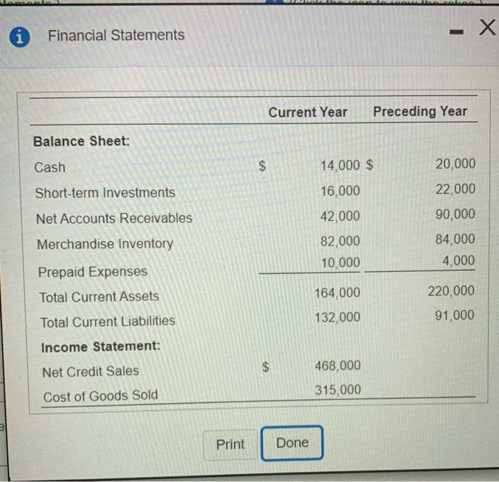 Solved %3D Financial Statements Preceding Year Current Year | Chegg.com