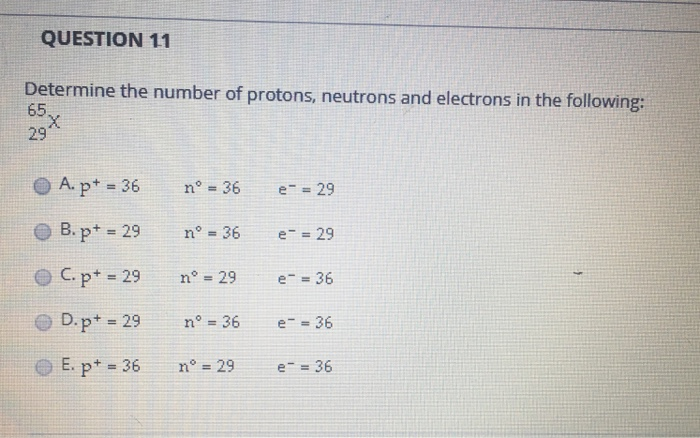 Solved QUESTION 11 Determine the number of protons, neutrons | Chegg.com