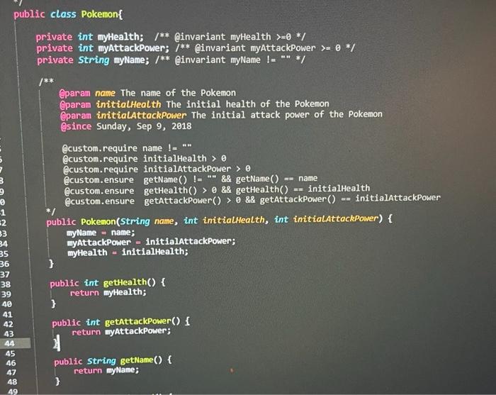 Solved public class Pokemon{ private int myHealth; /** | Chegg.com