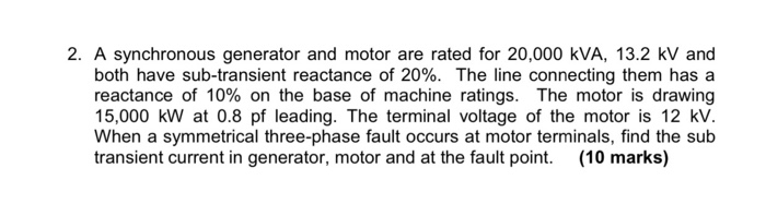 Solved 2. A synchronous generator and motor are rated for | Chegg.com
