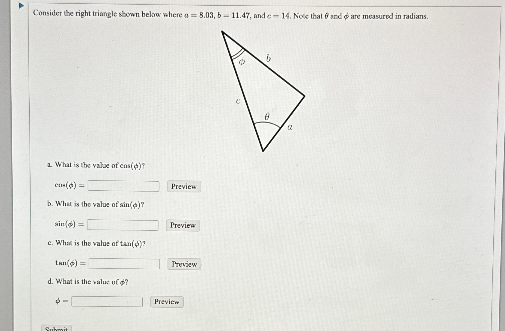 Solved Consider the right triangle shown below where | Chegg.com