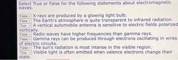 Solved Select True or False for the following statements | Chegg.com