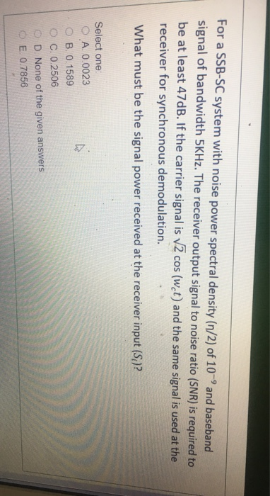Solved For a SSB-SC system with noise power spectral density | Chegg.com