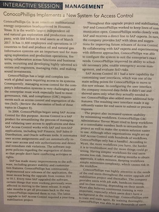 Solved INTERACTIVE SESSION MANAGEMENT ConocoPhillips | Chegg.com