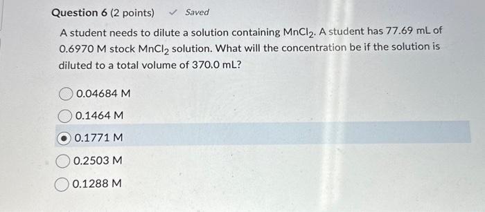 Solved A student needs to dilute a solution containing | Chegg.com