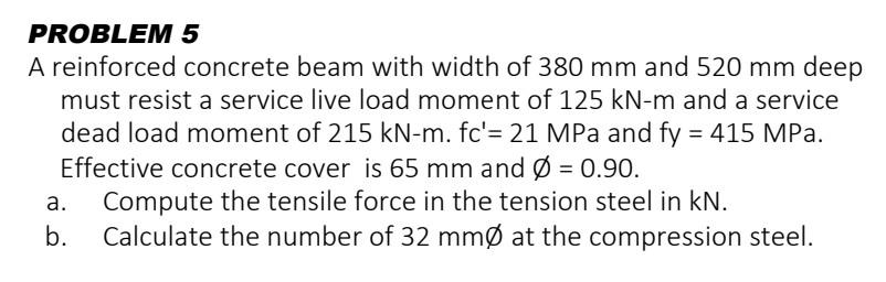 Solved PROBLEM 5 A reinforced concrete beam with width of | Chegg.com