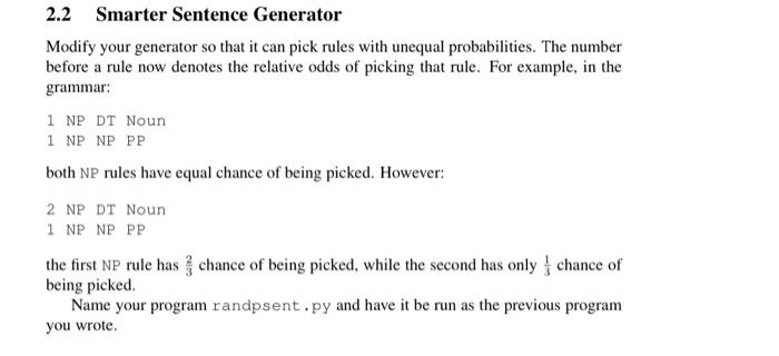 Solved 2.2 Smarter Sentence Generator Modify your generator | Chegg.com