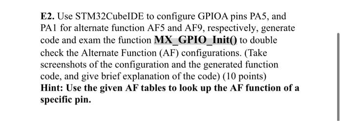 Solved E2. Use STM32CubeIDE to configure GPIOA pins PA5, and | Chegg.com