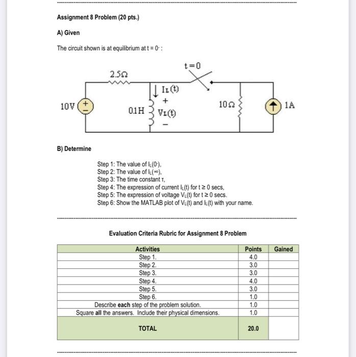 Solved Assignment 8 Problem (20 pts.) A) Given The circuit | Chegg.com