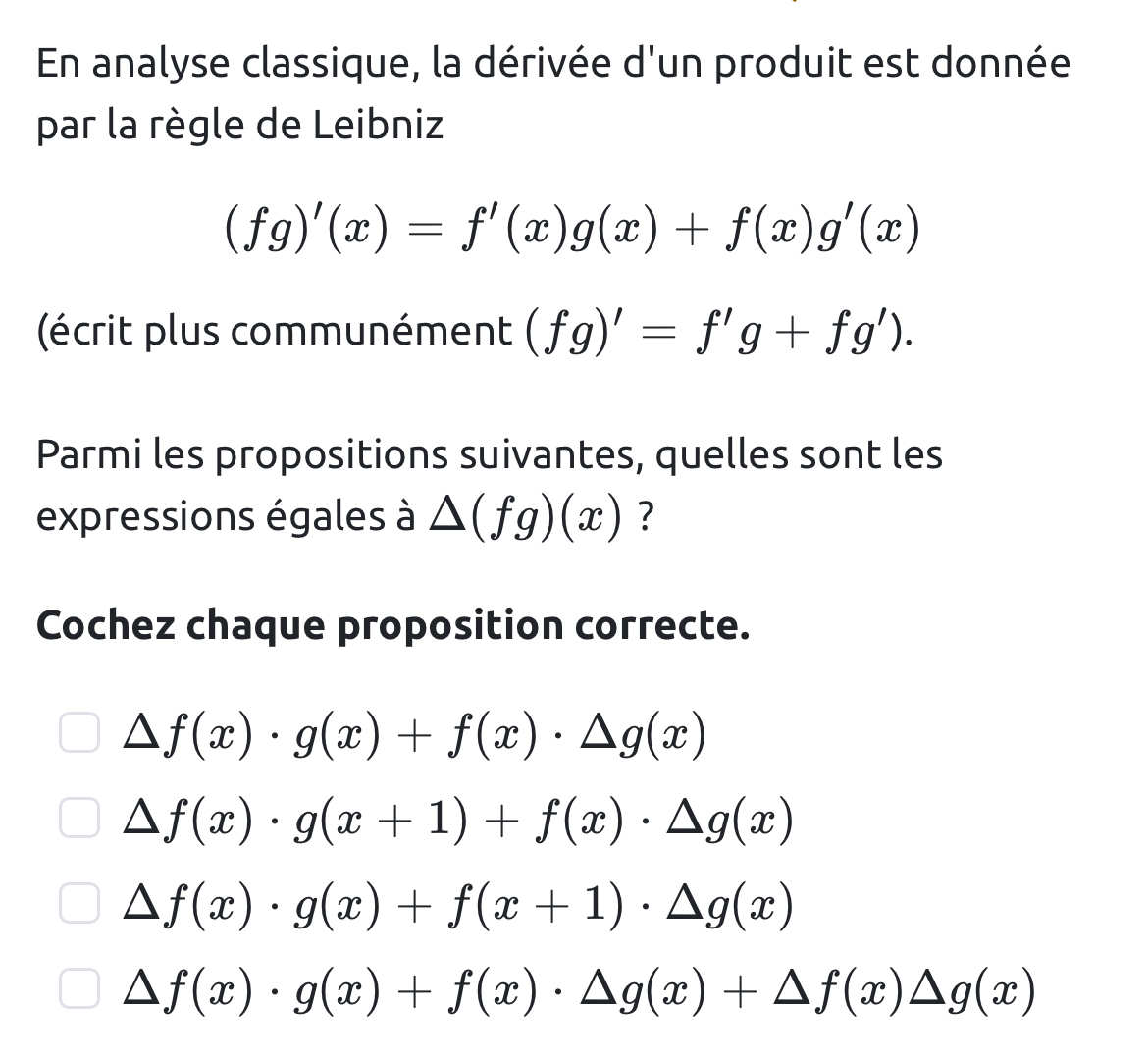 Solved En analyse classique, la dérivée d'un produit est | Chegg.com