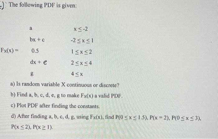 The following PDF is given: a) Is random variable X | Chegg.com