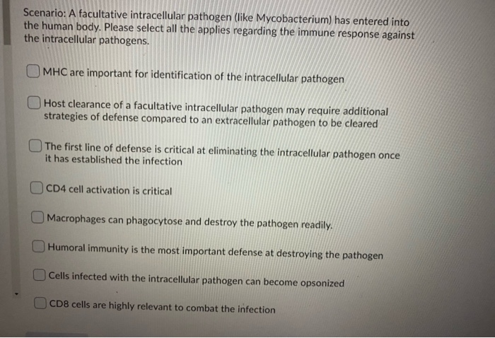 Solved Scenario: A facultative intracellular pathogen (like | Chegg.com